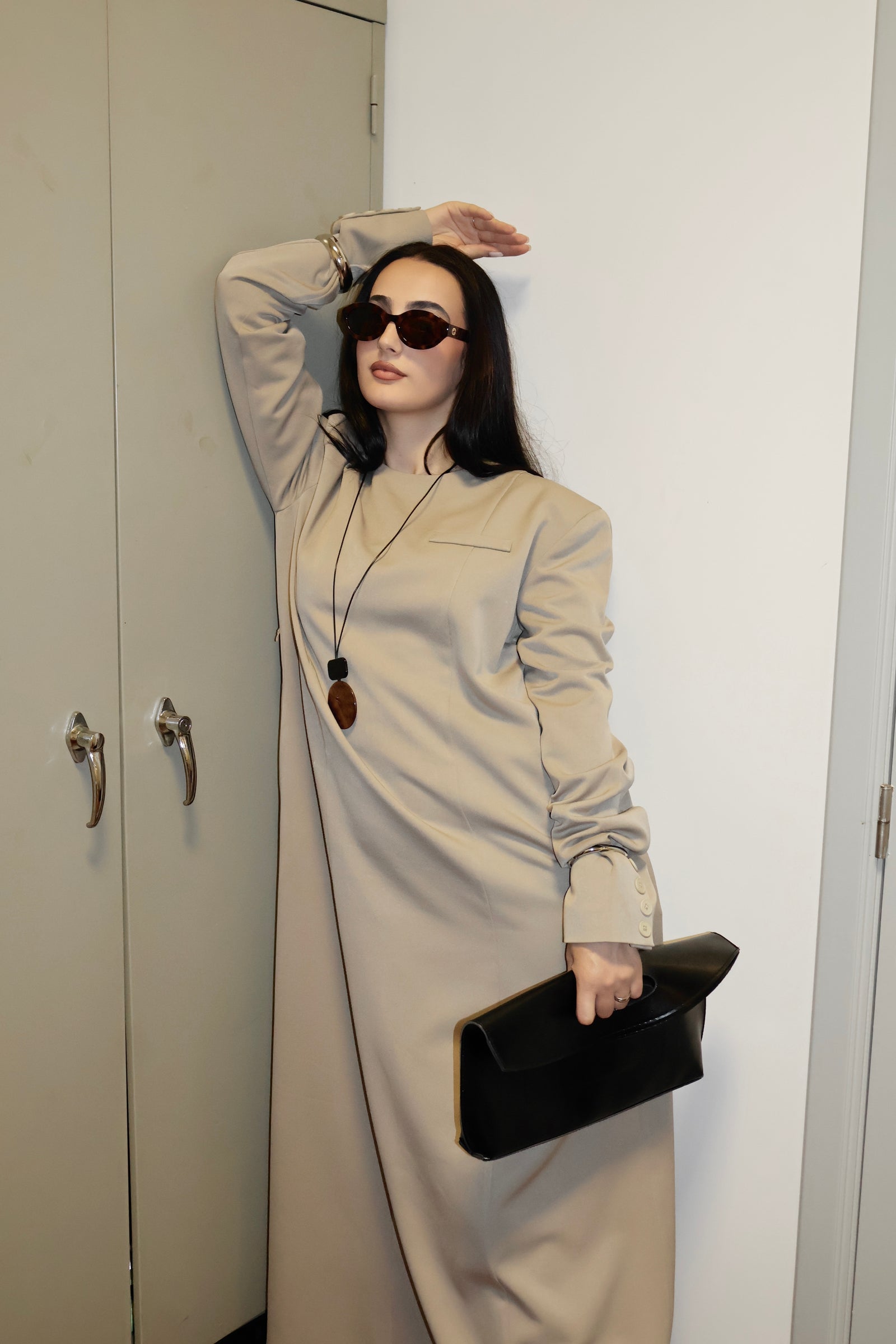 Tailored Padded dress - Taupe – THE MODEST CONCEPT